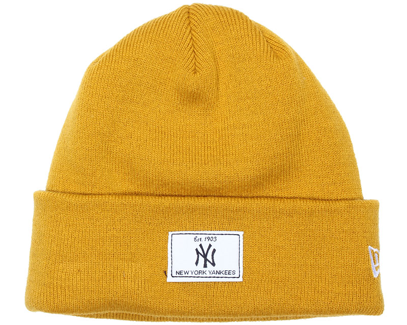 NY Yankees Patch Rectangle Mustard Beanie - New Era beanies ...