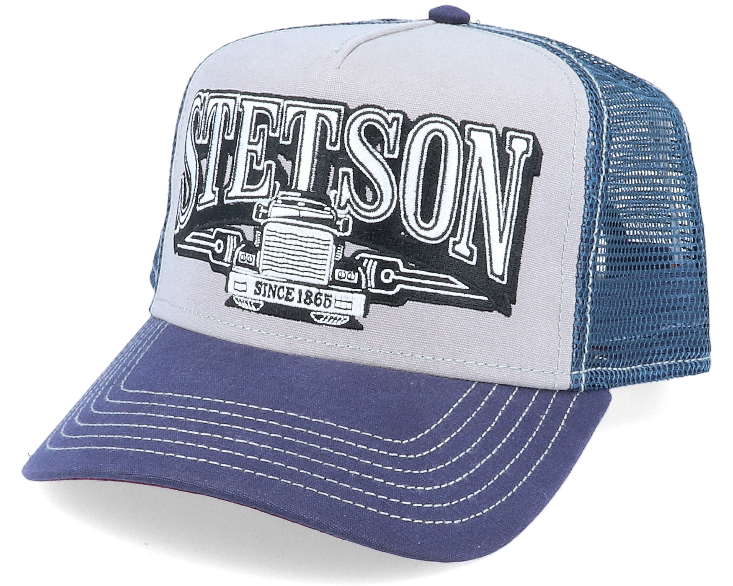 Trucking Grey/Blue Trucker - Stetson caps - Hatstoreworld.com