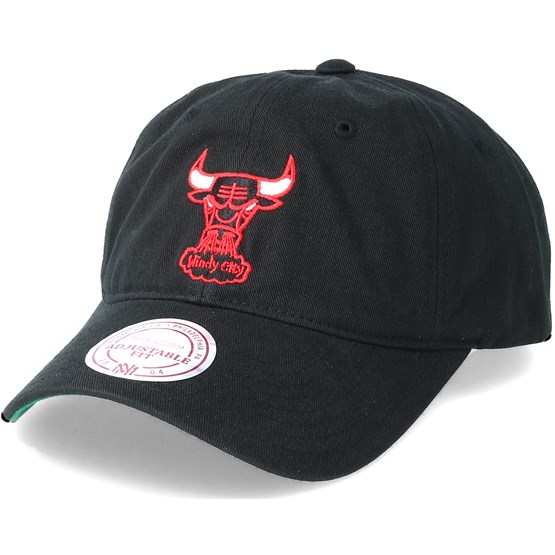 Chicago Bulls Washed Cotton Retro Logo Black Adjustable - Mitchell ...