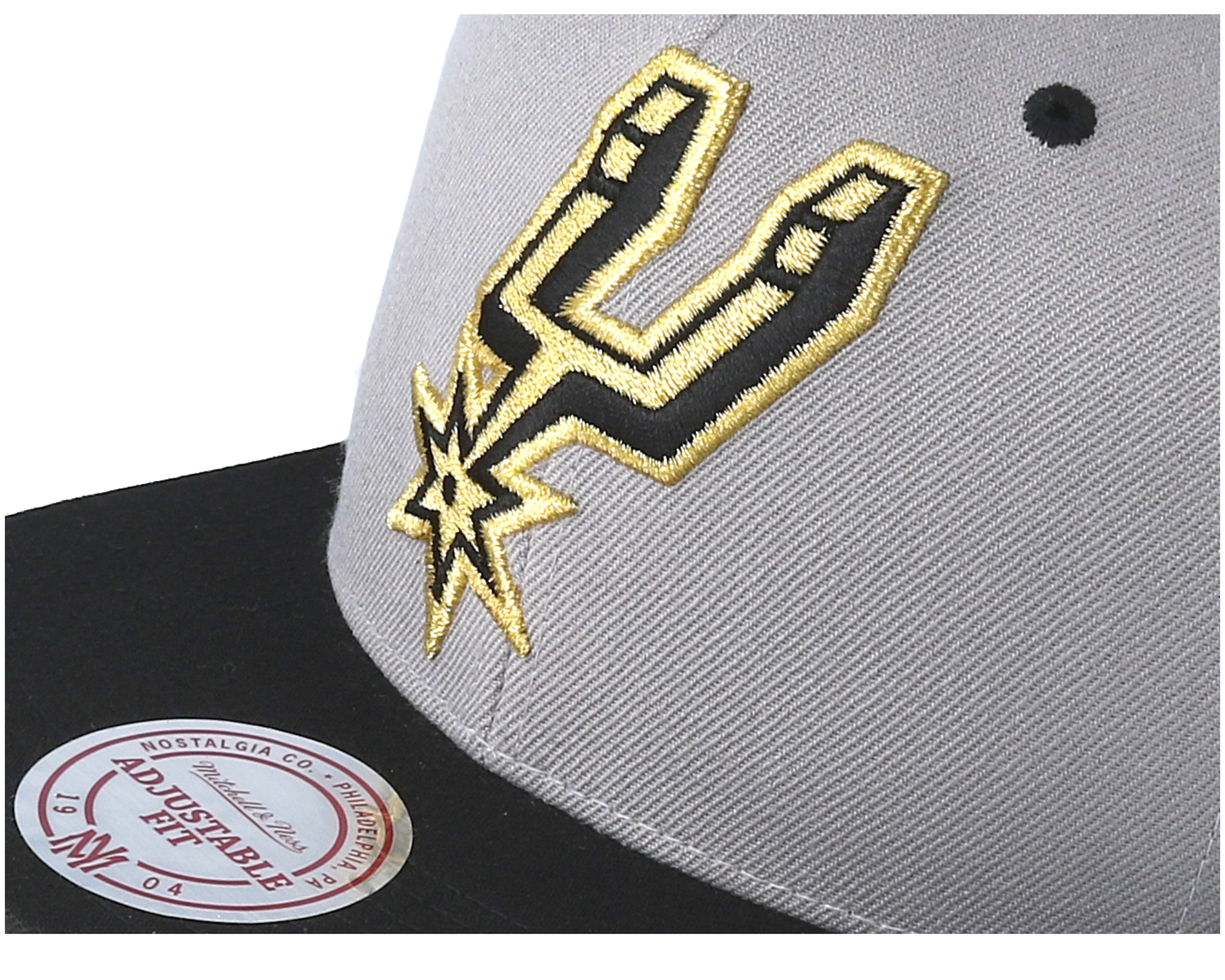 San Antonio Spurs Black & Gold Metallic Grey Snapback - Mitchell & Ness ...