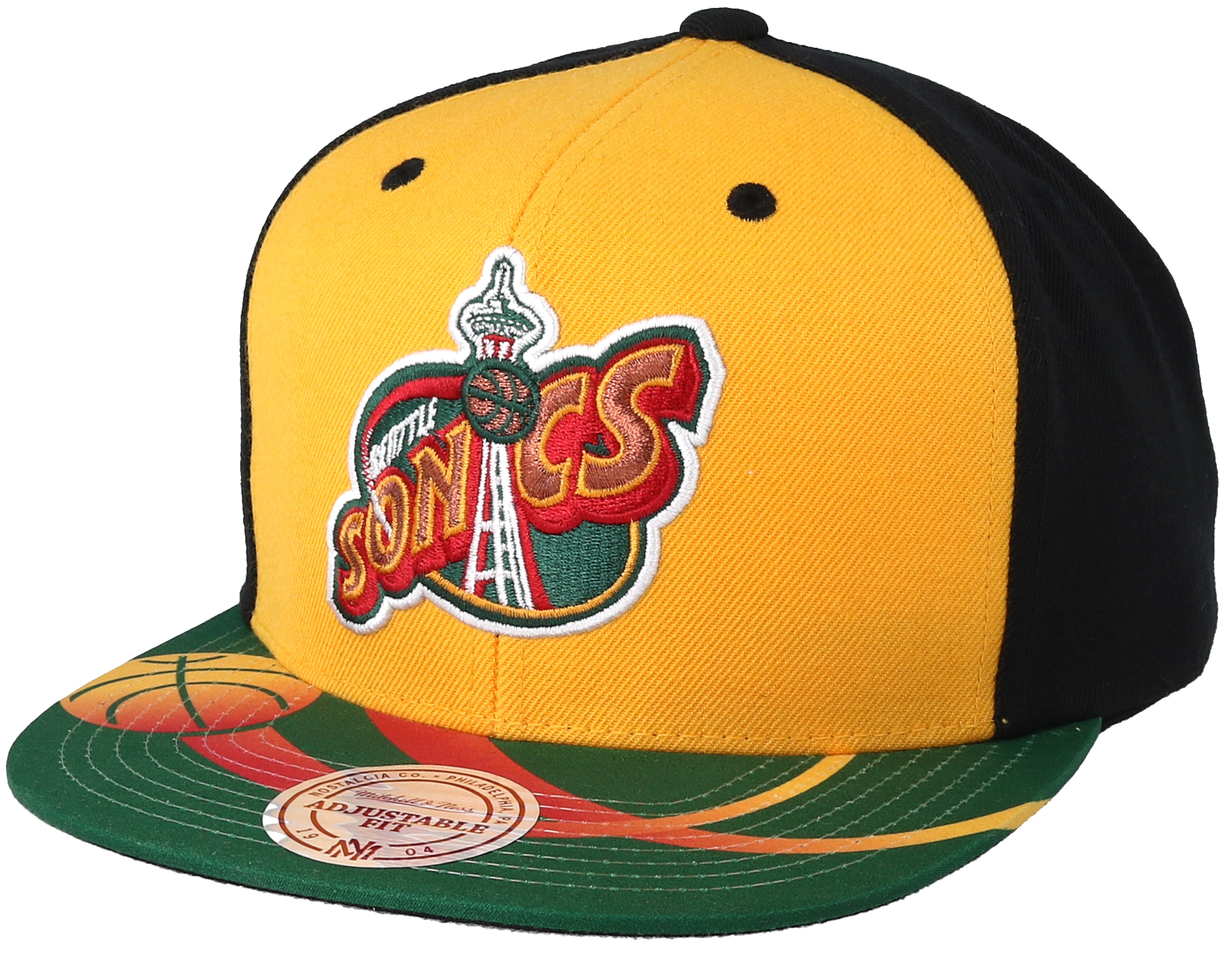 Seattle Supersonics Team Sublimated Yellow/Black Snapback - Mitchell ...