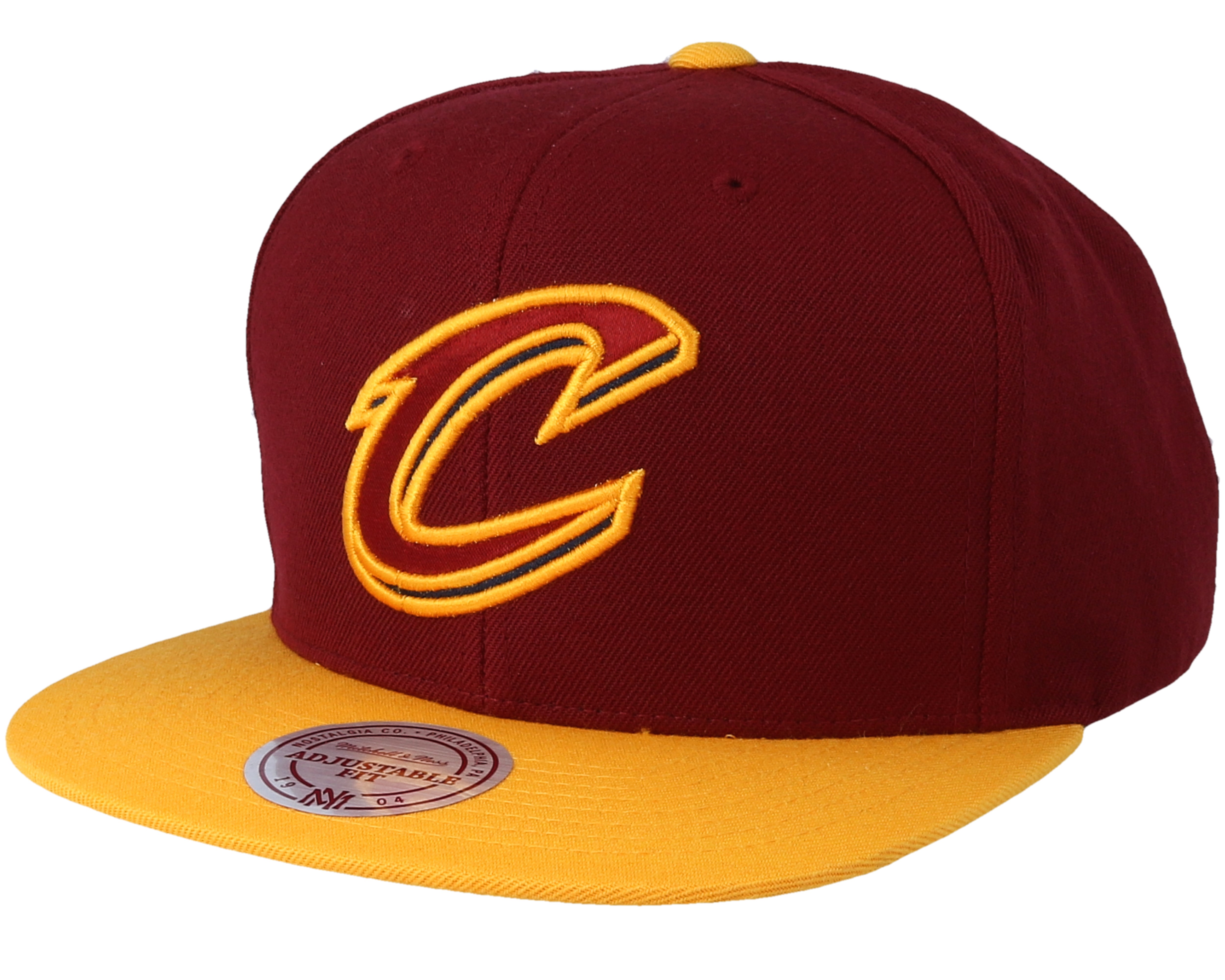 Cleveland Cavaliers Fused Satin Maroon/Yellow Snapback - Mitchell ...