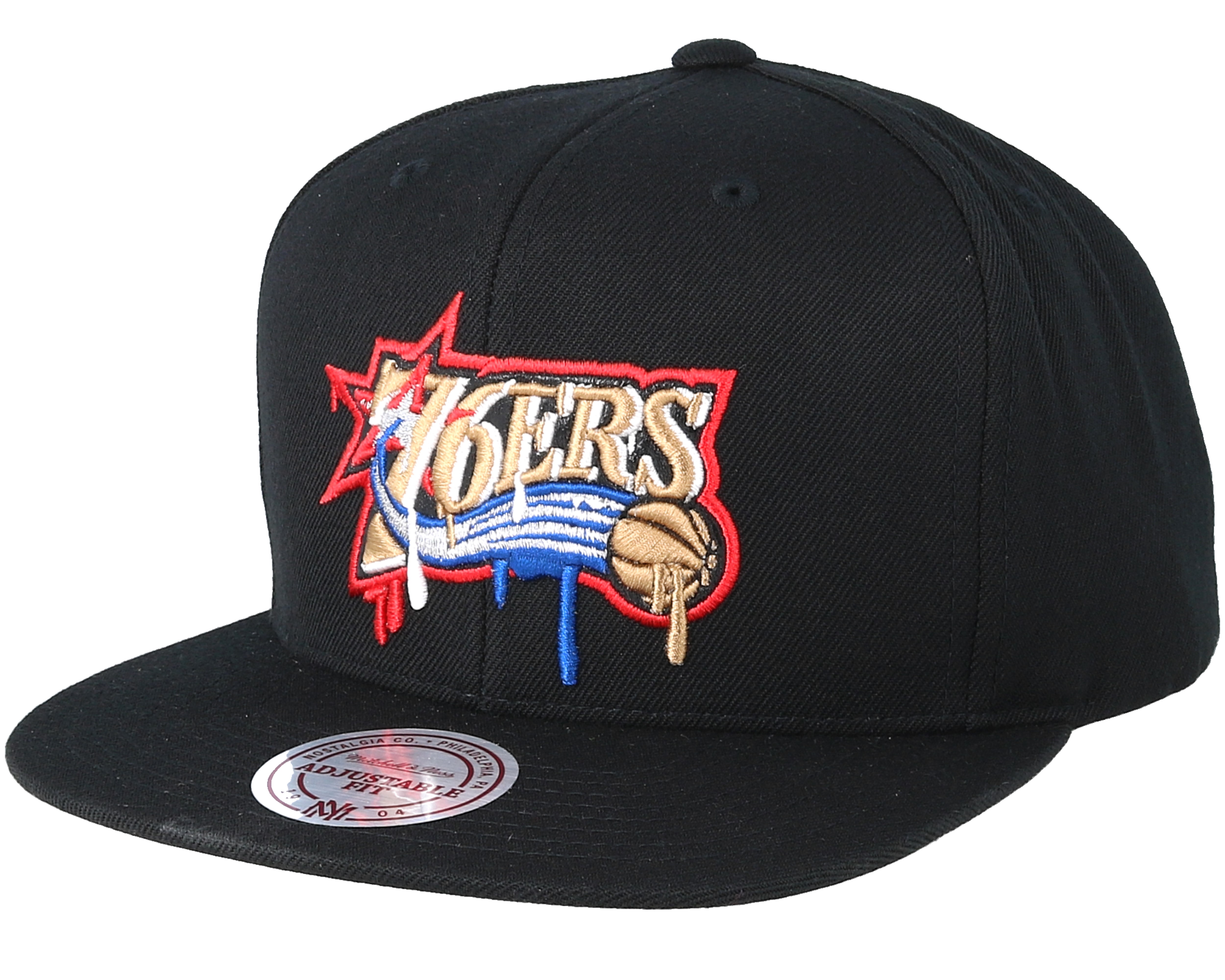 Philadelphia 76ers Dripped Black Snapback - Mitchell & Ness caps ...