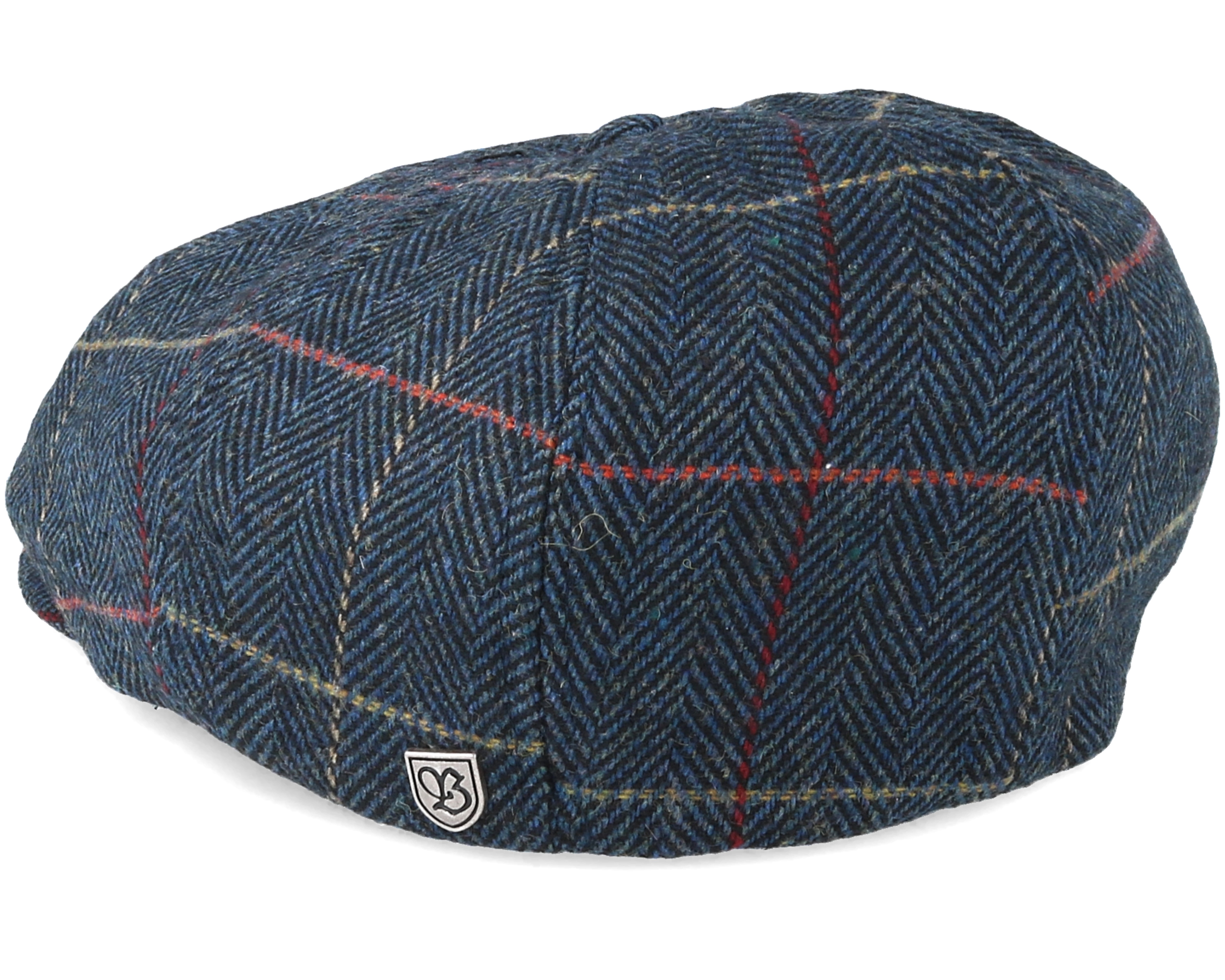 Brood Snap Navy Plaid Flat Cap - Brixton caps - Hatstoreworld.com
