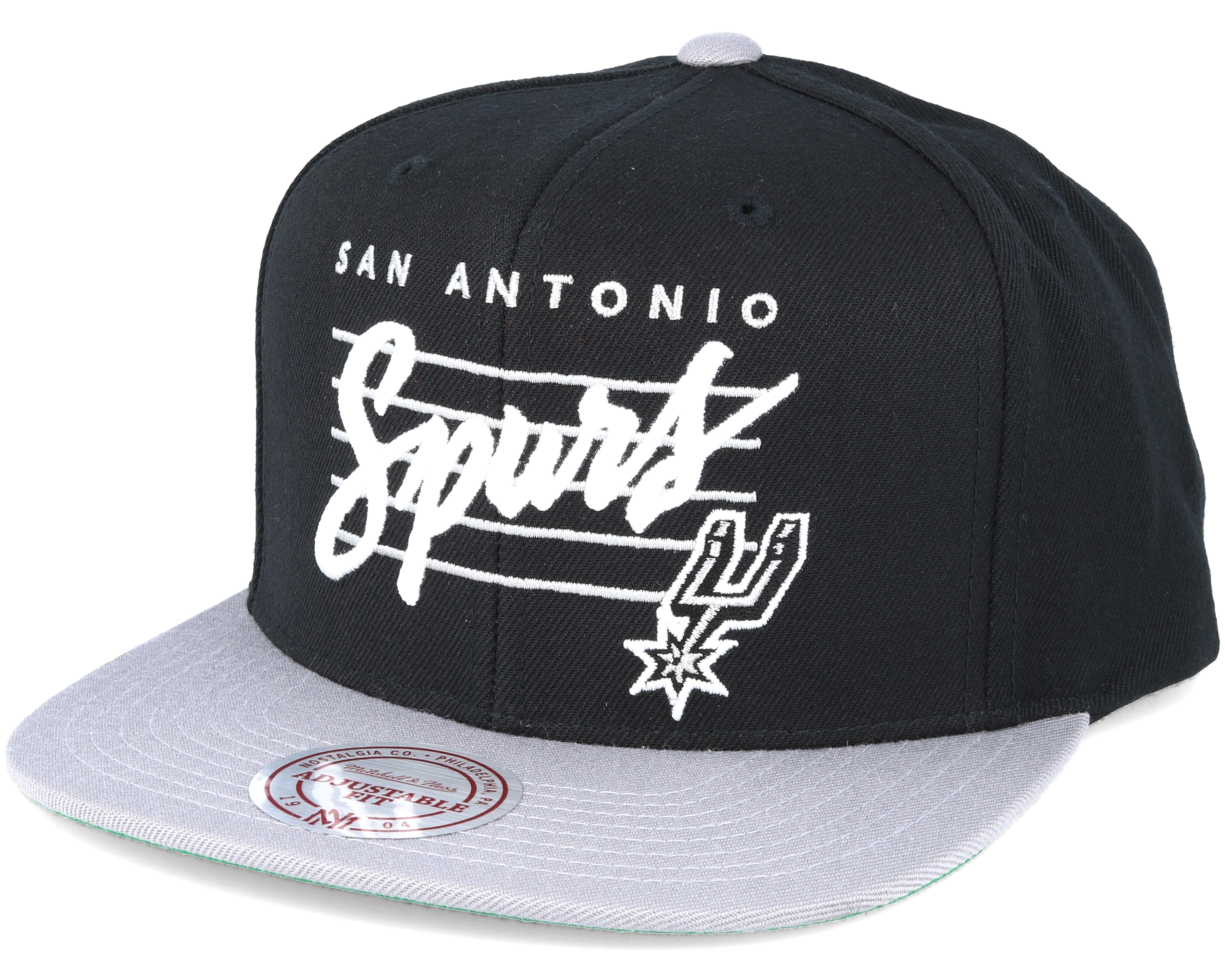 San Antonio Spurs Cursive Script Logo Black Snapback - Mitchell & Ness ...