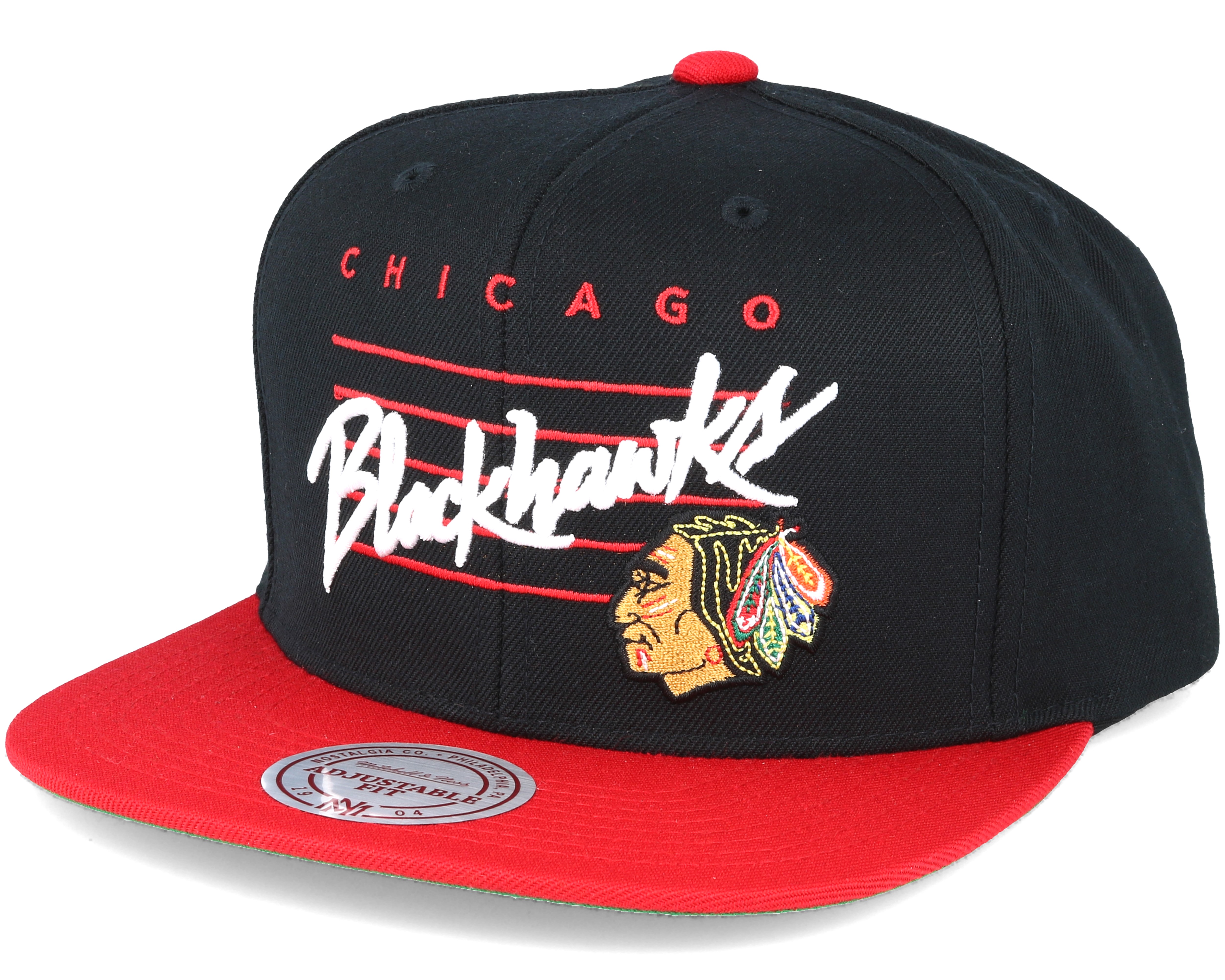 Chicago Blackhawks Cursive Script Logo Black Snapback - Mitchell & Ness ...