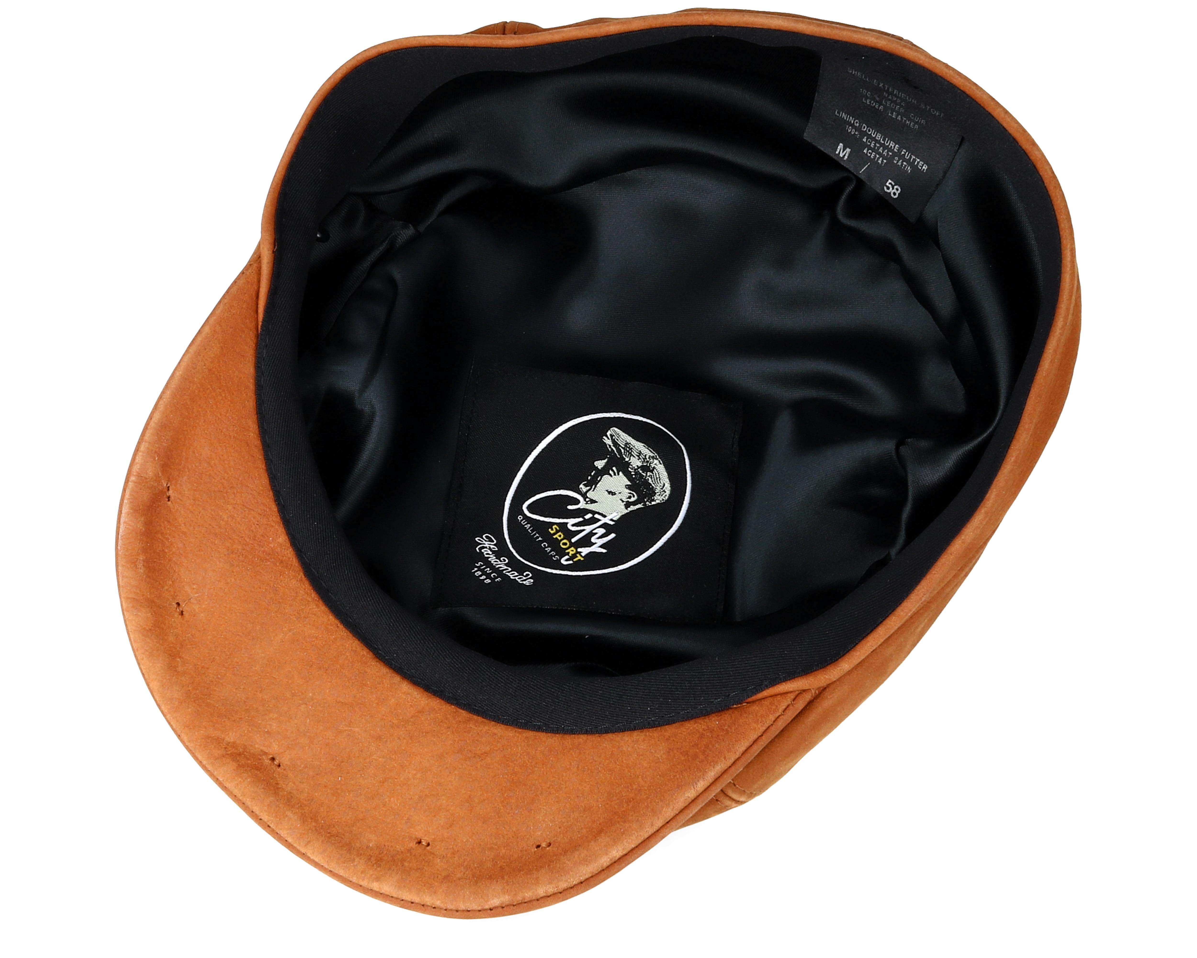 Leather Light Brown Flat Cap - City Sport caps - Hatstoreworld.com