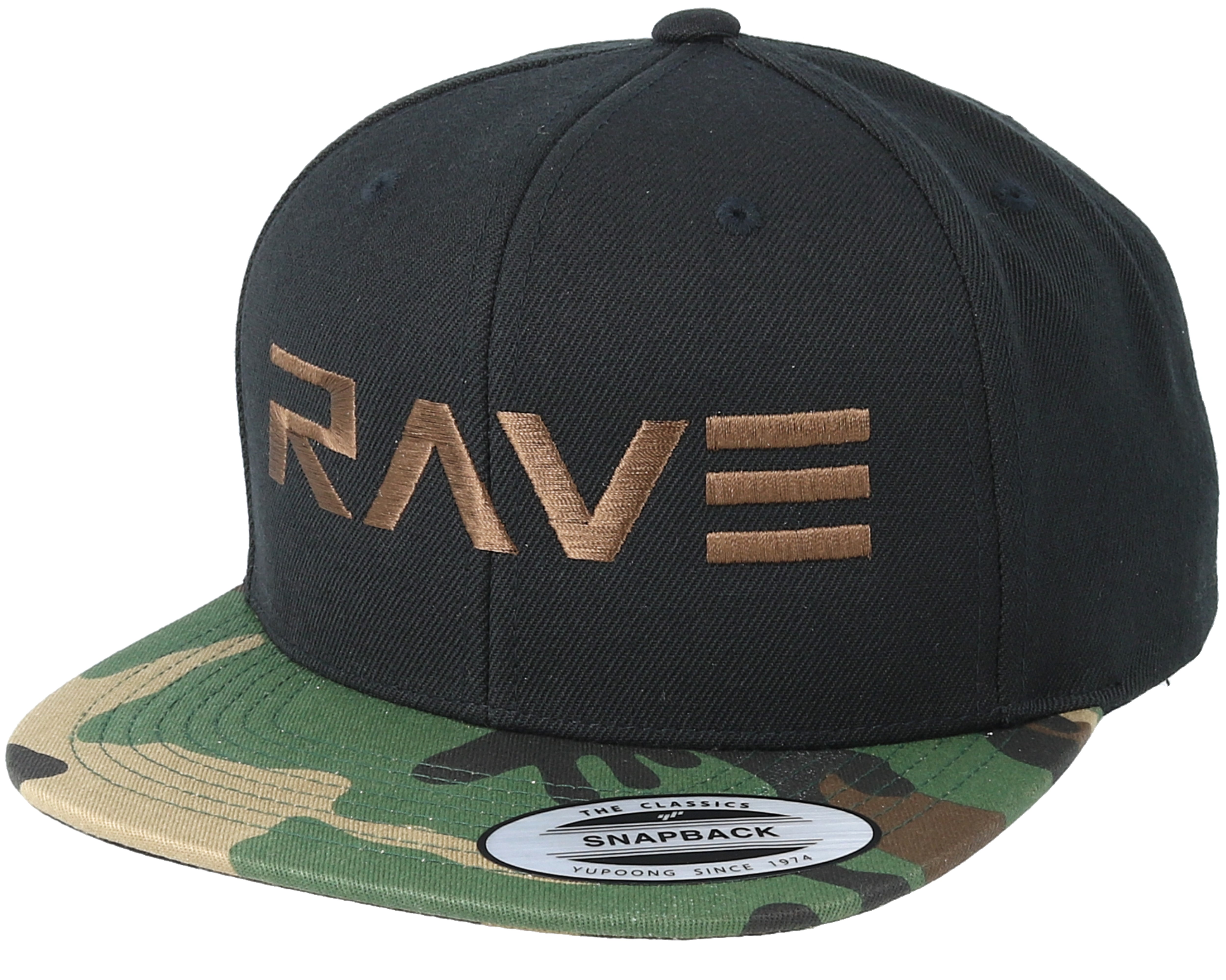 Brand Brown Black/Camo Snapback - Rave caps - Hatstoreworld.com