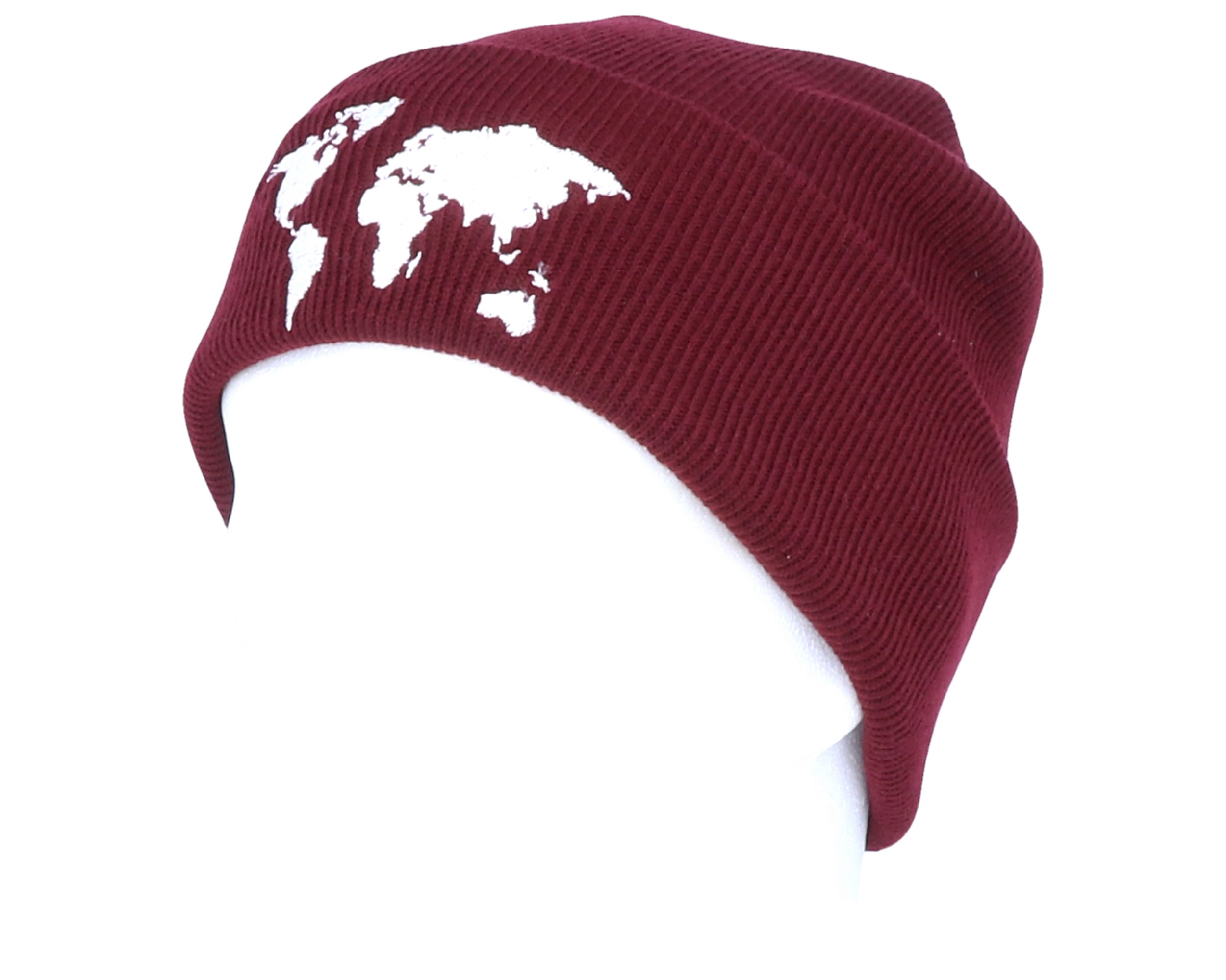 World Map Burgundy Beanie - Bacpakr beanies - Hatstoreworld.com