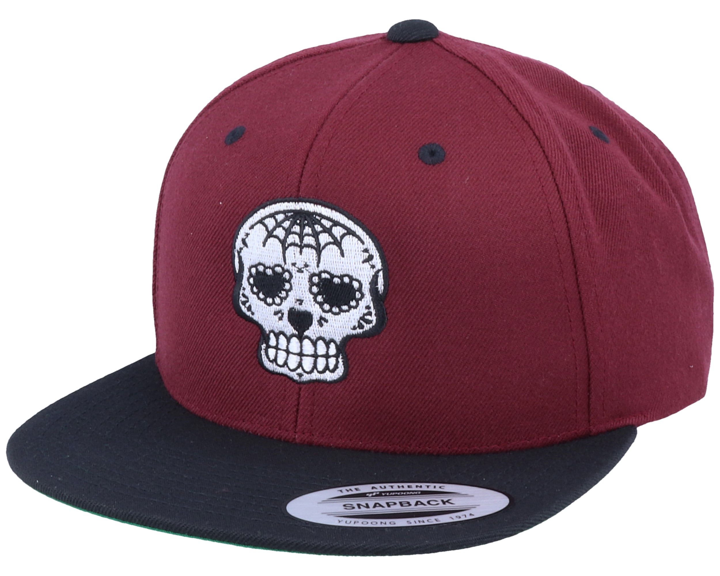 Heart Nose Skull Maroon/Black Snapback - Calaveras caps - Hatstoreworld.com
