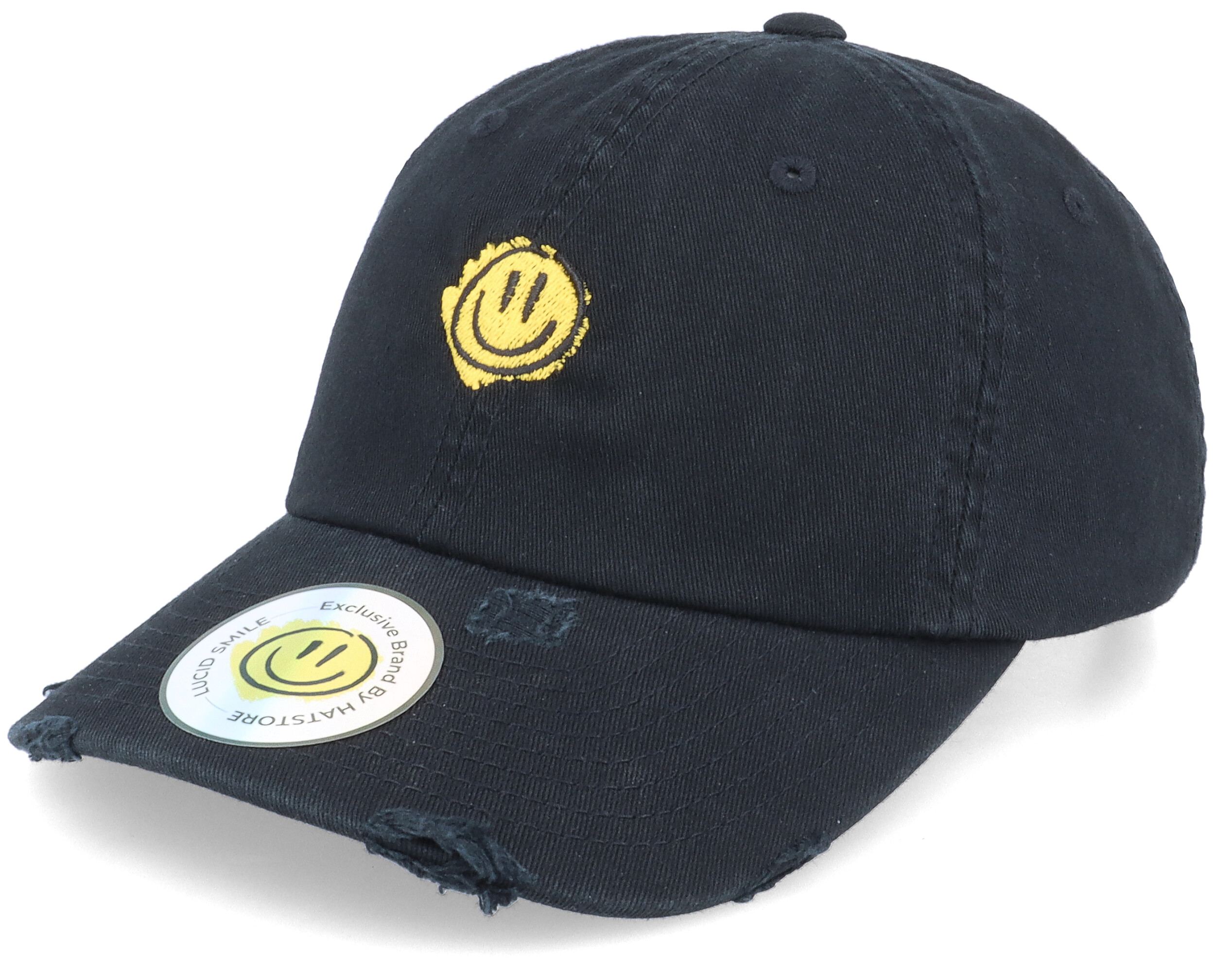 Trippy Smiley Ripped Black Dad Cap - Hatstore caps - Hatstoreworld.com